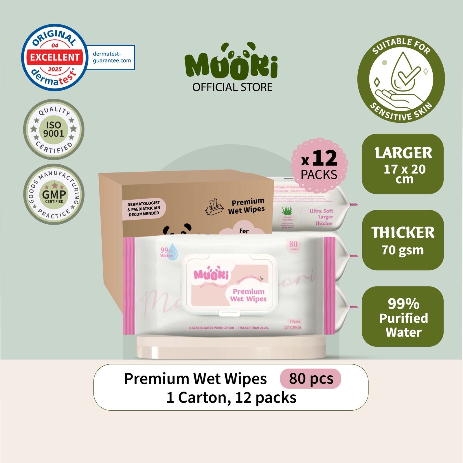 [CARTON SIZE] Premium Wet Wipes - Organic Formula (80’s x 12) – Moori Care