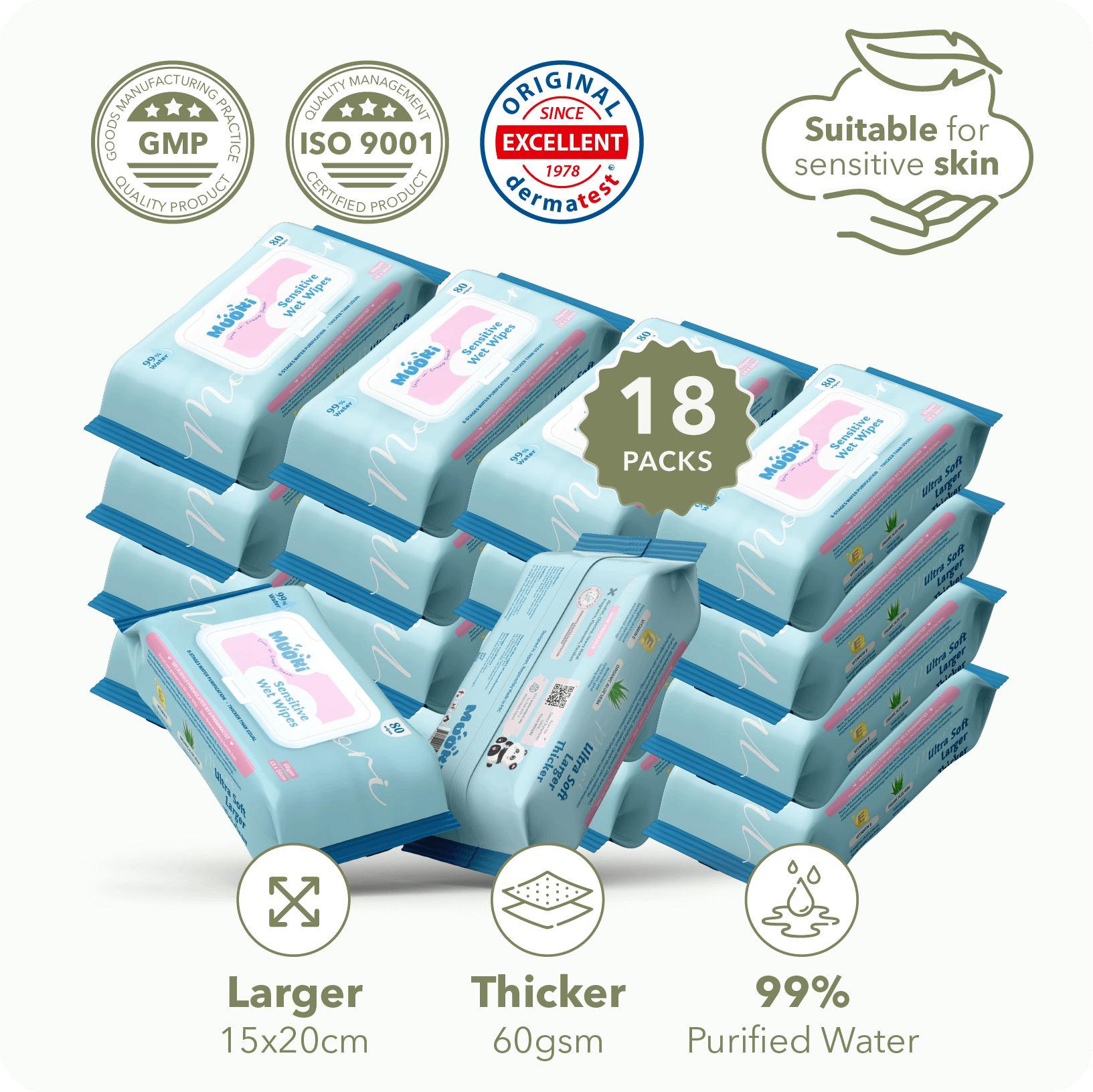 [CARTON SIZE] Sensitive Wet Wipes (80’s x 18) – Moori Care
